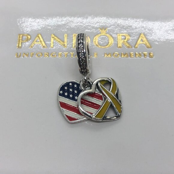 Pandora | Jewelry | Pandora Heart Flag Remembrance Ribbon Double Dangle ...